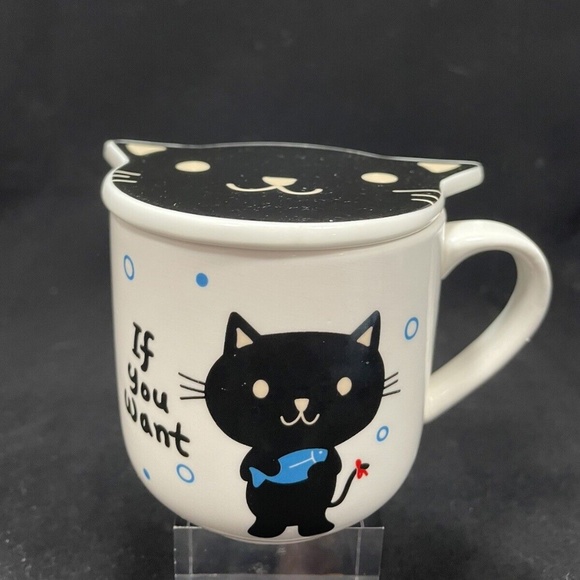 Dining | Cute Black Cat Cup With Lid New | Poshmark
